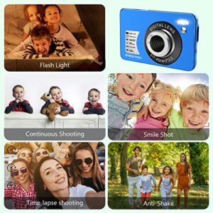 Digital Camera for Kids, 2.7K Digital Camera for Teens, Boys and Girls, 16X Digital Zoom Camera with 32GB SD Card and 2 Batteries (Blue)