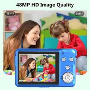 Digital Camera for Kids, 2.7K Digital Camera for Teens, Boys and Girls, 16X Digital Zoom Camera with 32GB SD Card and 2 Batteries (Blue)