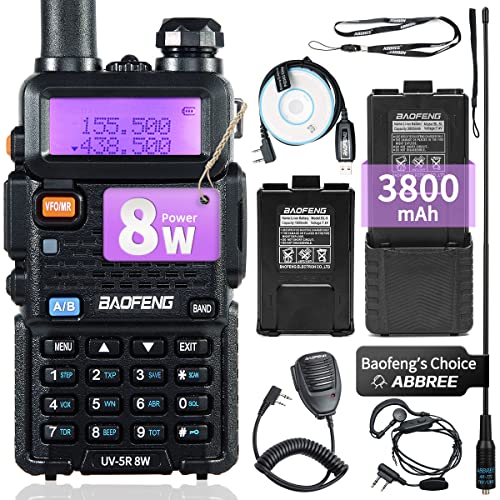 BaoFeng UV-5R 8W High Power Two Way Radio Portable Ham Radio Handheld with one More 3800mAh Battery,Speaker, Antenna, USB Program Cable and Earpiece