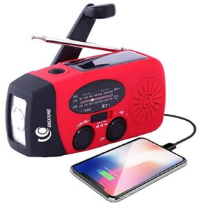 greatone weather radio emergency hand crank self powered am/fm noaa solar portable camping weather radio with led flashlight，2000mah portable charge for phone survival pack 071 (red)