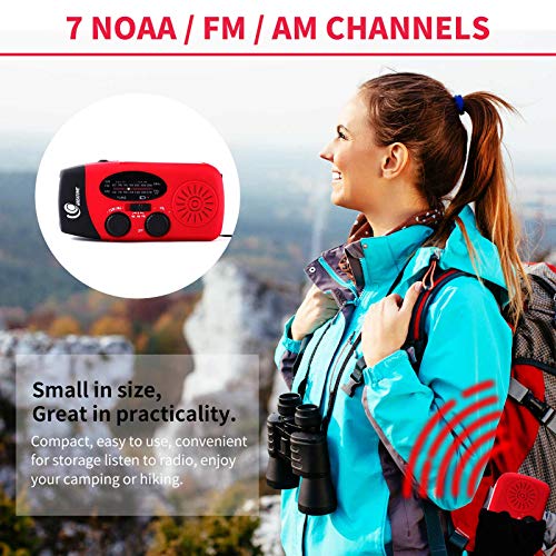 GREATONE Weather Radio Emergency Hand Crank Self Powered AM/FM NOAA Solar Portable Camping Weather Radio with LED Flashlight，2000mah Portable Charge for Phone Survival Pack 071 (red)