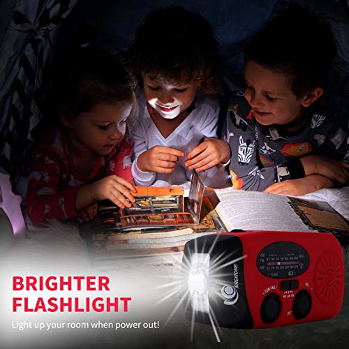 GREATONE Weather Radio Emergency Hand Crank Self Powered AM/FM NOAA Solar Portable Camping Weather Radio with LED Flashlight，2000mah Portable Charge for Phone Survival Pack 071 (red)