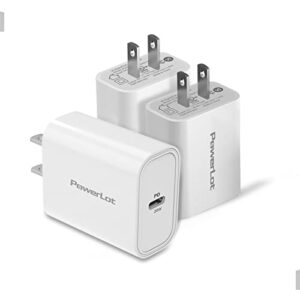 usb c charger block, powerlot [3 pack] pd 20w usb-c power adapter compact usb-c fast wall charger for iphone 14,14 pro,14 pro max, iphone 13 pro max, ipad pro, airpods pro, iwatch 8/7/se