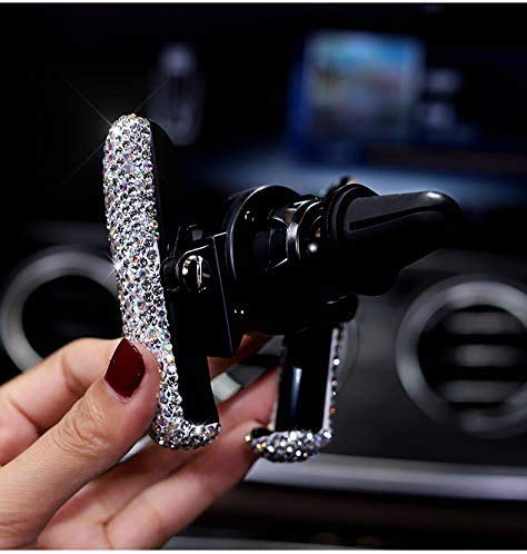 Best Bling Rhinestone Crystal Convenient Mini Car Dash Air Vent Automatic ADJUSTABLE Phone Holder (Silver)