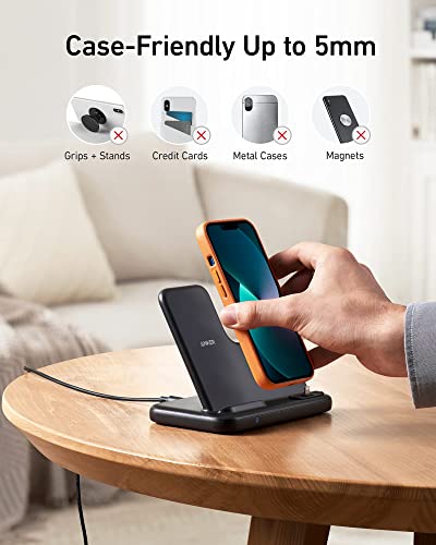 Anker 544 Wireless Charger (4-in-1 Stand) with 60W Quick Charge DC Adapter and 5 ft Cable for iPhone 14/14 Pro/14 Pro Max/13/13 Pro Max, MFi Certified for Apple Watch SE/7/6/5/4/3/2/1, AirPods