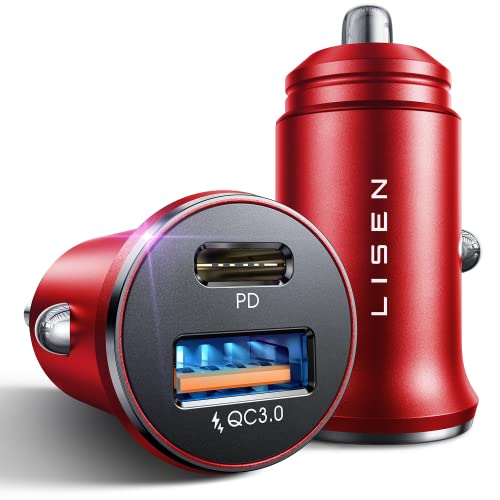 2-Pack USB C Car Charger Fast Charging[PD30W&QC18W, Red], Type C Car Cigarette Lighter USB Charger, LISEN USBC Car Charger Adapter Compatible with iPhone 14 Pro Max Plus 13 12, iPad, Samsung, Pixel