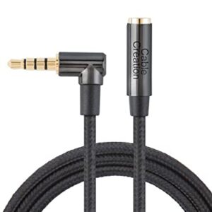 CableCreation 3.5mm Headphone Extension Cable, 6FT 3.5mm Male to Female TRRS Audio Stereo Cable,Right Angle Auxiliary HiFi Cable with Silver-Plating Copper,24K Gold Plated (Microphone Compatible)