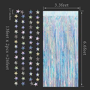 Iridescent Tinsel Foil Fringe Curtains for Birthday Party Photo Backdrop Twinkle Star Garland Holographic Backdrop for Disco Euphoria Party Decorations