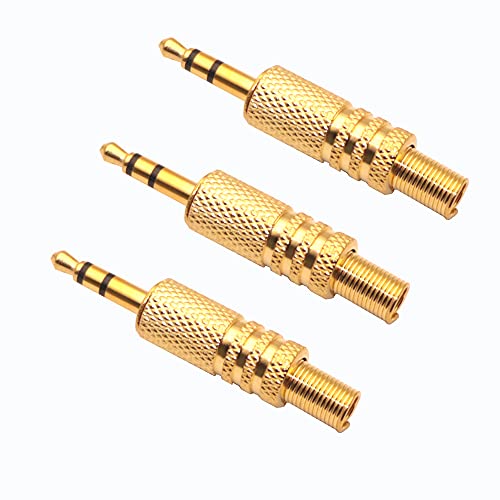 rgzhihuifz 3.5mm/1/8 Stereo Male Plug Audio Cable Connector w/Spring Coax Cable Audio Solder Adapter 3-Pack