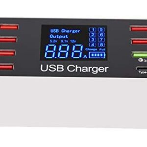 Multi USB 8-Port Smart Fast Desktop Hub Wall Charger Charging Station Quick Charge 3.0 USB Type C Port With LED Display Compatible with Apple Samsung Android Smart Phone, Tablet, Nintendo Switch Games