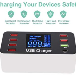 Multi USB 8-Port Smart Fast Desktop Hub Wall Charger Charging Station Quick Charge 3.0 USB Type C Port With LED Display Compatible with Apple Samsung Android Smart Phone, Tablet, Nintendo Switch Games