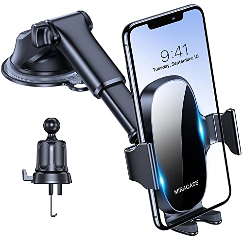 Miracase 4-in-1 Cell Phone Holder for Car, Universal Car Phone Holder Mount for Dashboard Air Vent Windshield Compatible with iPhone 14 Series/iPhone 13 Series/iPhone 12/Samsung and All Phones