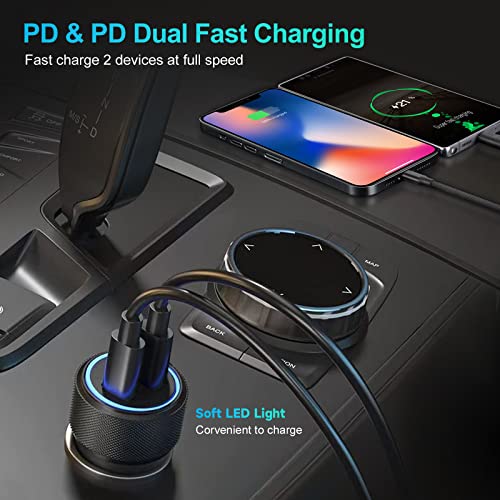 Dual USB C Super Fast Car Charger, GRNLFFF 60W Dual PD 30W All-Metal Adapter Compatible with iPhone 14/13/12/pro/pro max, iPad Pro, Samsung Galaxy S22 Ultra with 4FT Fast Type C to C Cable