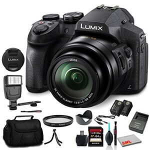 panasonic lumix dmc-fz300 digital camera (dmc-fz300k) – bundle – with 64gb memory card + dmw-blc12 battery + digital flash + soft bag + 12″ flexible tripod + cleaning set + 52mm uv filter + more