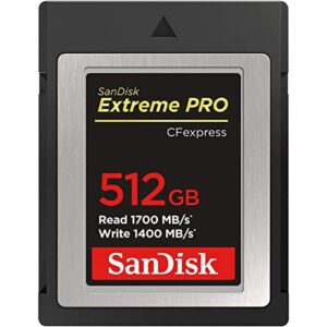 sandisk extreme pro 512gb cfexpress type-b memory card, 1700mb/s read, 1400mb/s write