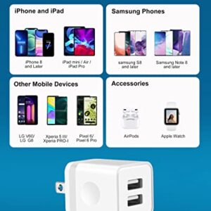 USB Wall Charger, KENHAO 3-Pack 2.1A/5V Dual Port USB Cube Power Adapter Charger Plug Charging Block Box Brick for iPhone 13 12 11 Pro Max XS XR X 8 7 6 Plus SE, iPad, Samsung, LG, Android Phones