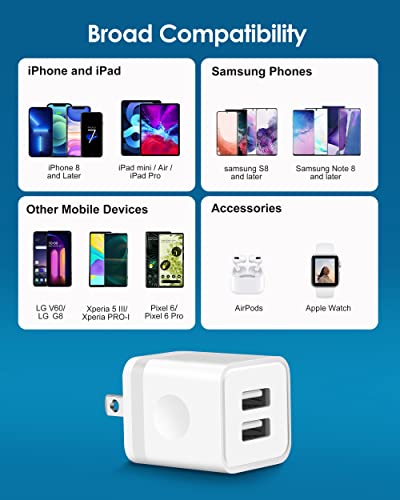 USB Wall Charger, KENHAO 3-Pack 2.1A/5V Dual Port USB Cube Power Adapter Charger Plug Charging Block Box Brick for iPhone 13 12 11 Pro Max XS XR X 8 7 6 Plus SE, iPad, Samsung, LG, Android Phones