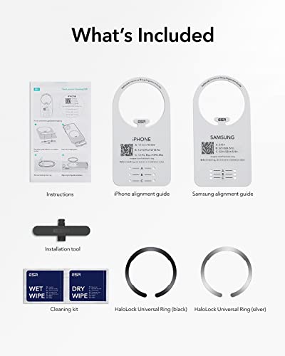 ESR HaloLock Universal MagSafe Ring, Magnetic Wireless Charging Conversion Kit, MagSafe Sticker, Compatible with iPhone 14/14 Plus/14 Pro/14 Pro Max/13/12 Series, Galaxy S22, 2 Pack, Black and Silver