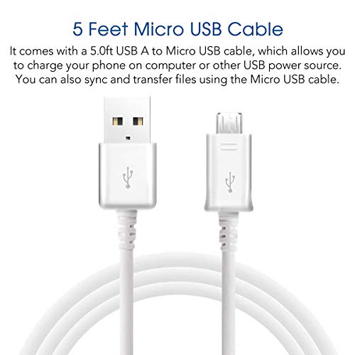 Wall Charger Kit Adaptive Fast Charge Compatible Samsung Galaxy S7 / S7 Edge / S6 / S6 Plus / A6 / J7 / J3 / Note5 4, USB 2.0 Charger Plug and Micro USB Cable (2 Pack)