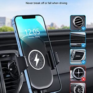 OBRFFE Wireless Car Charger Mount [QC 3.0 Car Charger Included], Max 15W Qi Fast Charging Phone Mount for Car Air Vent Compatible with iPhone 14 13 12 11 Pro Max/XR/XS/X, Galaxy Note 20/S23/S22, etc