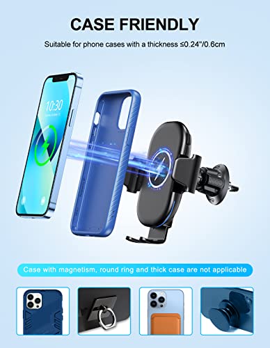 OBRFFE Wireless Car Charger Mount [QC 3.0 Car Charger Included], Max 15W Qi Fast Charging Phone Mount for Car Air Vent Compatible with iPhone 14 13 12 11 Pro Max/XR/XS/X, Galaxy Note 20/S23/S22, etc