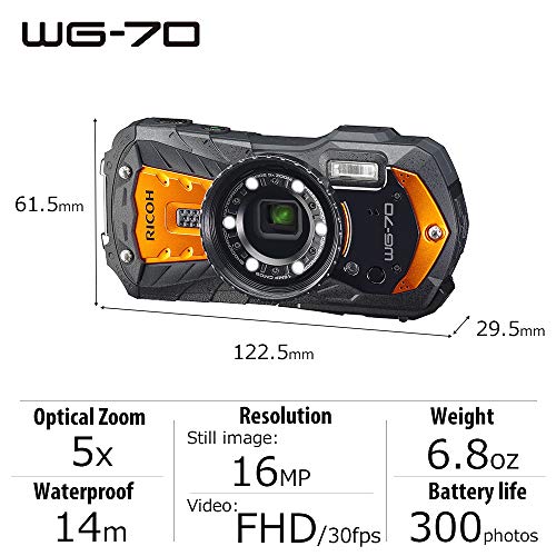 Ricoh WG-70 Orange Waterproof Digital Camera 16MP