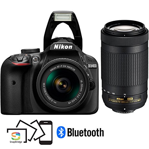 Nikon D3400 24.2MP DSLR Camera with AF-P 18-55 VR and 70-300m Lenses (1573B) - (Renewed)