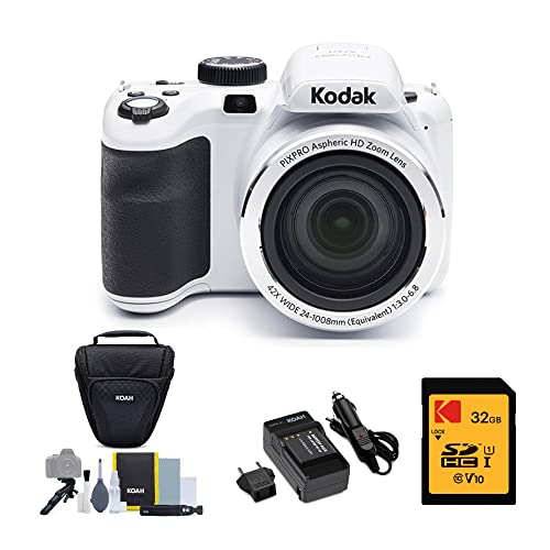 Kodak PIXPRO Astro Zoom AZ421 16MP Digital Camera (White) Bundle with 32GB SD Card, Camera Case and Accessory Bundle (4 Items)