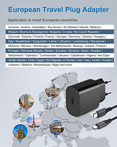 S23 S22 S21 Super Fast Charger Type C, European EU Travel Plug Adapter, 25W PD/PPS USB C Fast Wall Charger Block & 6FT Long Fast Charging Cable for Samsung Galaxy S23/S23 Ultra/S22/S22 Ultra/S21+/Note