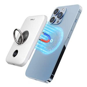 iwalk magnetic wireless power bank, 6000mah portable charger with finger holder, stronger magnet stick for phone with unique mag-suction tech, only compatible with iphone 14/13/12 pro max