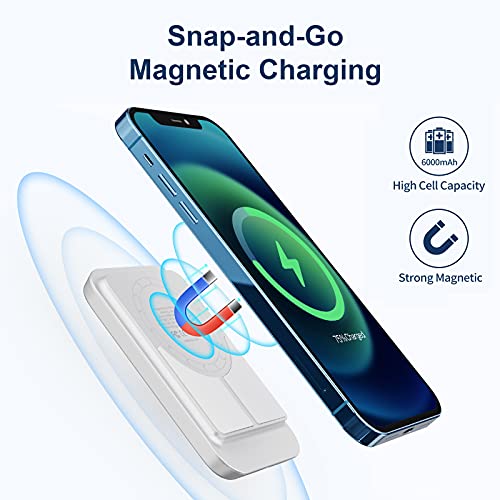 iWALK Magnetic Wireless Power Bank, 6000mAh Portable Charger with Finger Holder, Stronger Magnet Stick for Phone with Unique Mag-Suction Tech, Only Compatible with iPhone 14/13/12 Pro Max