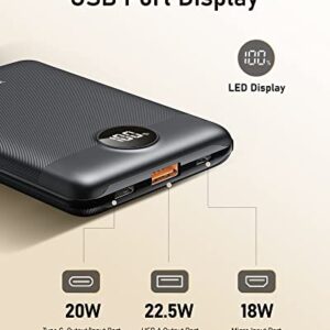 VEEKTOMX Mini Power Bank 10000mAh, Small Portable Charger with PD 3.0 & QC 3.0, 22.5W USB C Fast Charge Ultra-Compact Battery Pack, Dual Output Competible with iPhone, Sumsang, iPad