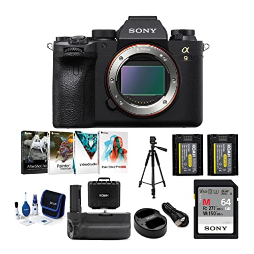 Sony Alpha a9 II Full-Frame Mirrorless Camera Body Bundle with Tripod, Battery Grip, 64 SD Card, Cleaning Kit, Two-Pack Rechargeable Battery, and Dual Charger, Case, and Art Suite (8 Items)