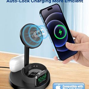 Mag-Safe 3 in 1 Wireless Charging Station, 15W Fast Magnetic Wireless Charger Stand for iPhone 14/13/12Pro/Pro Max/Mini/Plus, Apple Watch Ultra/8/7/6/SE/5/4/3/2, Airpods 3/2/1/Pro with QC3.0 Adapter