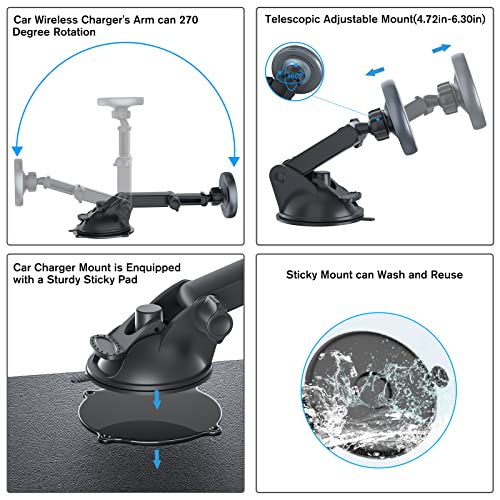 Magnetic Wireless Car Charger for Magsafe Mount iPhone 14 13 12 Pro Max Fast Charging Car Air Vent Strong Suction Cup Dashboard/Windshield Auto-Alignment Strong Magnets Phone Holder (Aluminum Shell )