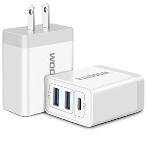 usb c wall charger, wodenta 2pack 32w 3port fast usbc charger block pd power adapter type c charging brick cube plug for iphone 14 13 12 pro max mini 11 xs x 8, ipad, samsung, google, tablet, android