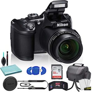 nikon coolpix b500 digital camera (black) (26506) + sandisk 32gb ultra memory card + memory card wallet + deluxe soft bag + 12 inch flexible tripod + deluxe cleaning set + usb card reader