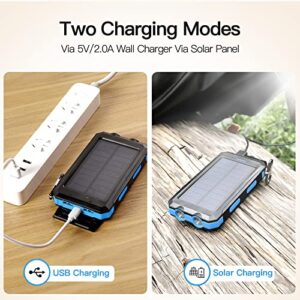 Solar Charger, Battery Pack, 20000mAh Portable Solar Power Bank with 2.1A USB-A Output Ports Compatible with iPhone, Samsung Galaxy, and More, Dual Emergency LED Flashlight Perfect for Hiking, Camping