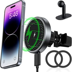 cosdig magnetic wireless car charger mount,compatible with magsafe car charger mount,stick on dashboard air vent phone holder for iphone 14/13/12 series phone & magsafe case