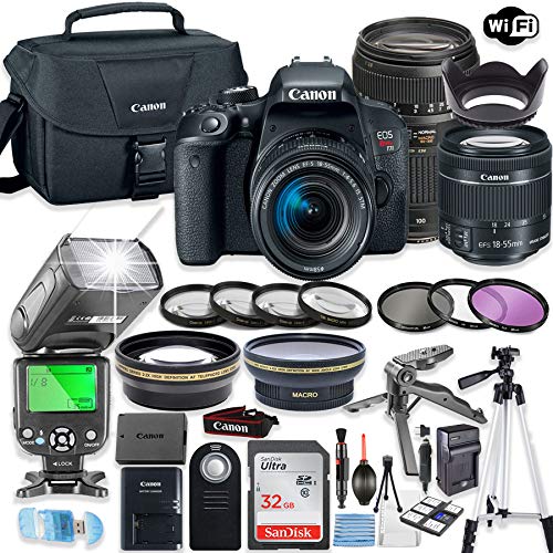 Canon EOS Rebel T7i DSLR Camera Bundle with Canon EF-S 18-55mm STM Lens & Tamron 70-300mm Zoom Lens + 32GB Sandisk Memory + Canon Case + TTL Speedlight Flash (Good Upto 180 Feet) + Accessory Bundle