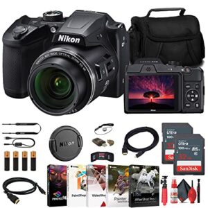 nikon coolpix b500 digital camera (black) (26506) + 2 x 32gb card + case + card reader + corel photo software + flex tripod + hdmi cable + memory wallet + cap keeper + cleaning kit