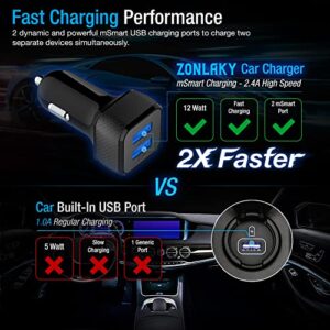 Zonlaky Car Charger 2 Pack, 24W Dual USB Car Charger - Black, SmartUSB Port Car Adapter Compatible iPhone 13/12/11/XR/Xs, iPad Pro/Air 2/Mini, LG, Pixel, Galaxy (Not Compatible with Quick Charge)