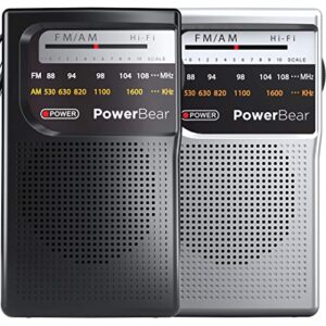 powerbear portable radio | am/fm, battery operated, long range (black,silver)