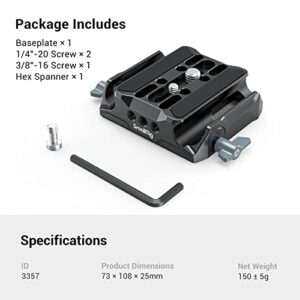 SmallRig Universal LWS Baseplate Compatible with DSLR and Mirrorless Camera Cages, Comes with Dual 15mm Rod Clamp - 3357