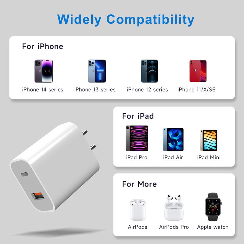 Compatible for Apple Watch Series 8, USB C Wall Charger Block, 20w Dual Port Fast Charing Block for iPhone 14 13 Pro Max, New Charger Brick Cube Box Adapter for iwatch Apple Watch Se 8 7