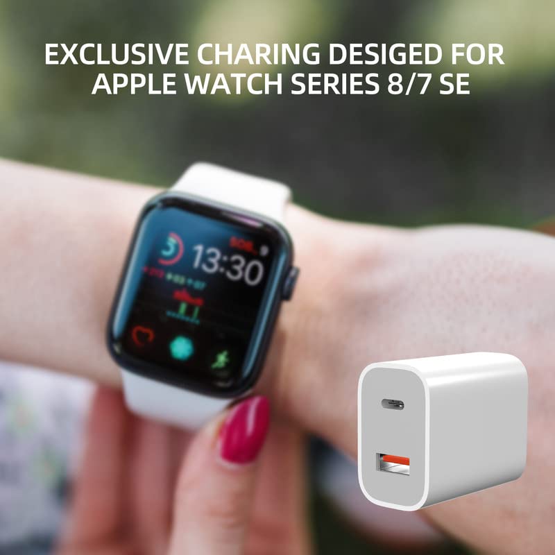 Compatible for Apple Watch Series 8, USB C Wall Charger Block, 20w Dual Port Fast Charing Block for iPhone 14 13 Pro Max, New Charger Brick Cube Box Adapter for iwatch Apple Watch Se 8 7