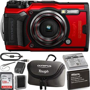 olympus tough tg-6 digital camera (red) with carrying case (black) and starter kit: includes- x1 ultimaxx li-90b replacement battery for olympus tough tg-6 cameras, & sandisk ultra 128gb