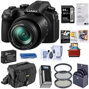 panasonic lumix fz1000 ii 20.1mp digital camera, 25-400mm f/2.8-4 leica dc lens, 4k video, dc-fz1000m2 bundle with case, 64gb sd card, filter kit, battery, charger, corel mac software pack + more