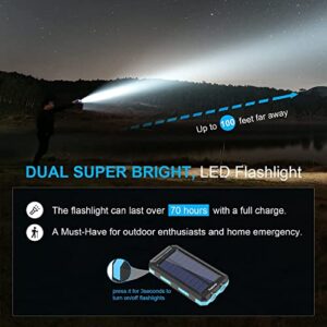 Solar Charger, 20000mAh Portable Solar Power Bank IPX5 Waterproof with Built-in Solar Panel Charger and LED Flashlight, Solar Phone Charger Battery Pack for All CellPhones.