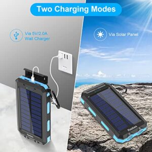 Solar Charger, 20000mAh Portable Solar Power Bank IPX5 Waterproof with Built-in Solar Panel Charger and LED Flashlight, Solar Phone Charger Battery Pack for All CellPhones.